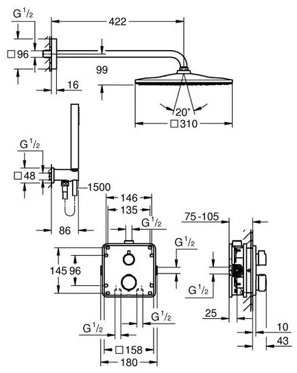 Grohe Precision Thermostat Podomítkový systém s termostatickou baterií, chrom 34881000