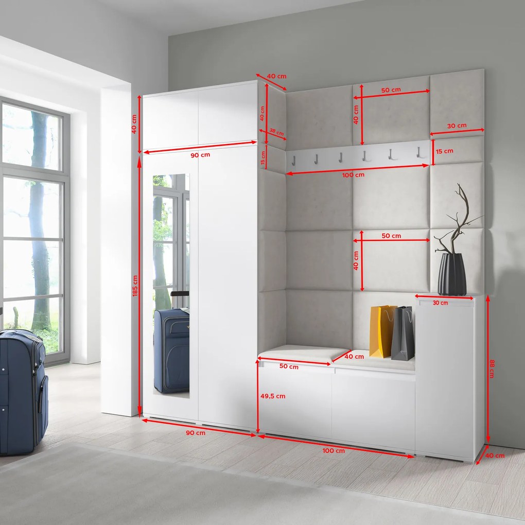 Eka Předsíňová stěna s čalouněnými panely Trinity 26 - Grafit / Tmavá béžová 2305