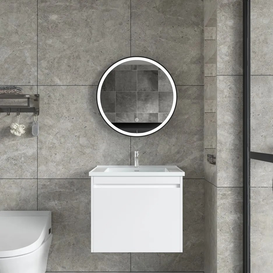 Erga Olivia, kulaté LED zrcadlo 60cm, černý kovový rám, 1380 lm, 6500K, ERG-V01-202-6060-BK