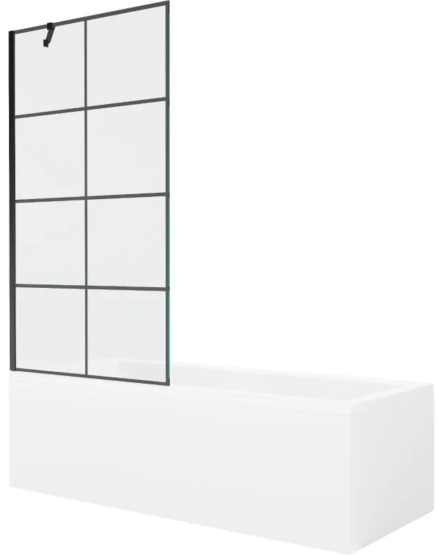 Mexen Cubik obdélníková vana 170 x 70 cm s obložením a paravanem s 1 křídlem 90 cm, černý vzor - 550317070X9509007077