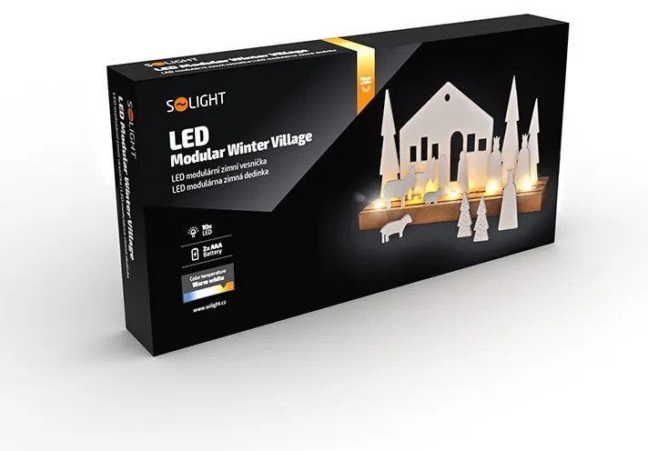 SOLIGHT LED zimní vesnička, modulární, 14 prvků, 10x LED, 2x AAA