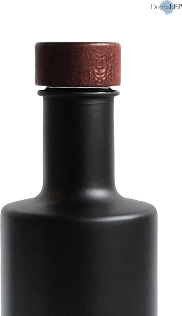Skleněná láhev na olej 200 ml černá matná s uzávěrem tmavé dřevo VILO