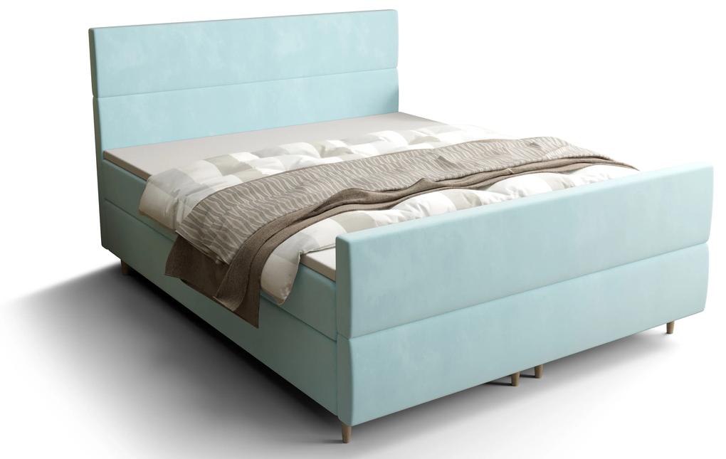 Manželská postel Boxspring 140 cm Flu Plus Comfort (světlomodrá) (s matrací a úložným prostorem). 1055951