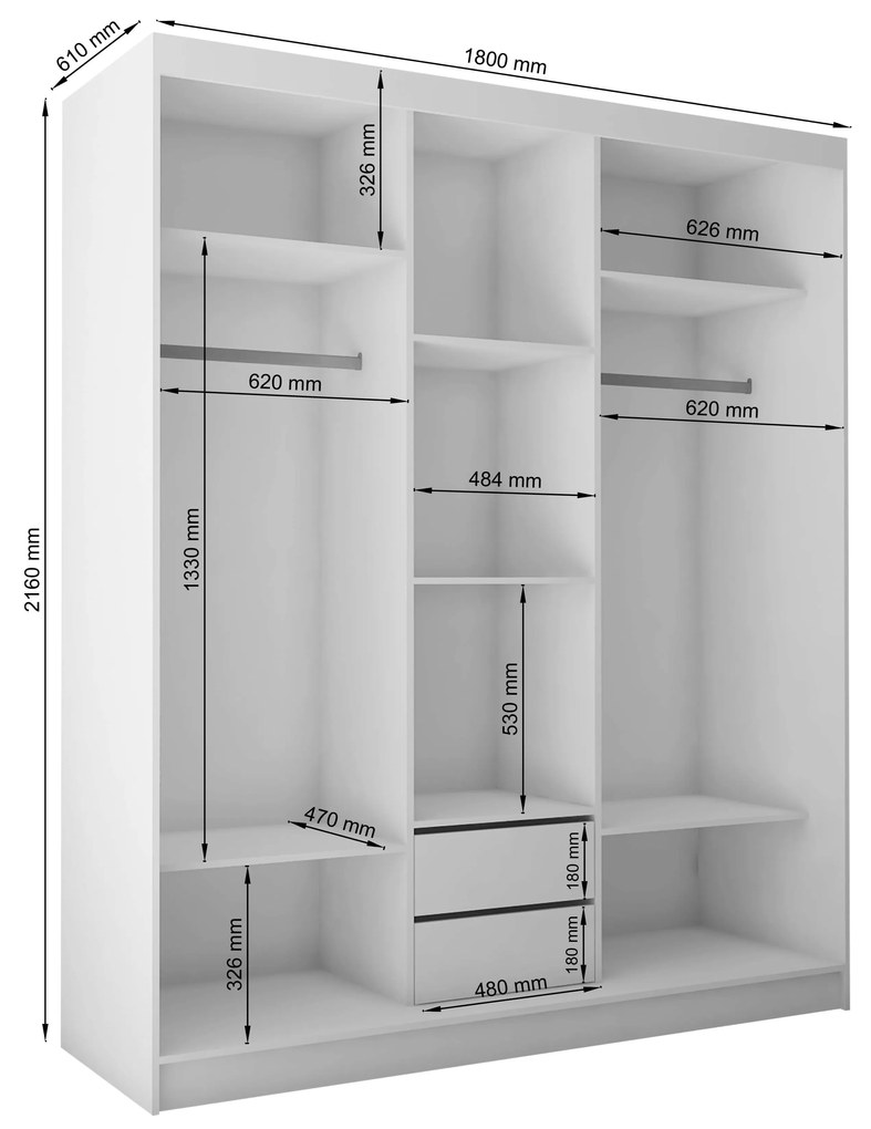 Luxusní šatní skříň 180 cm Gabriela Barva: Sonoma / Bílá, Zrcadlo: Ano