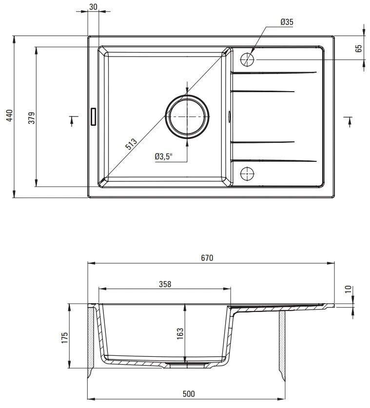 Deante Corio, 1-komorový granitový dřez 670x440x175 mm, šedá metalíza, DEA-ZRC_S113
