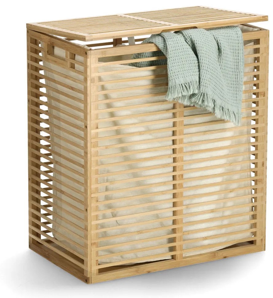 Uzavíratelný koš na prádlo, bambusový, 53,5 x 33 x 61 cm