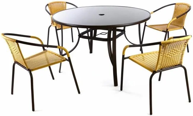 Set venkovního nábytku, kulatý stůl + 4 židle s polyratanovým výpletem