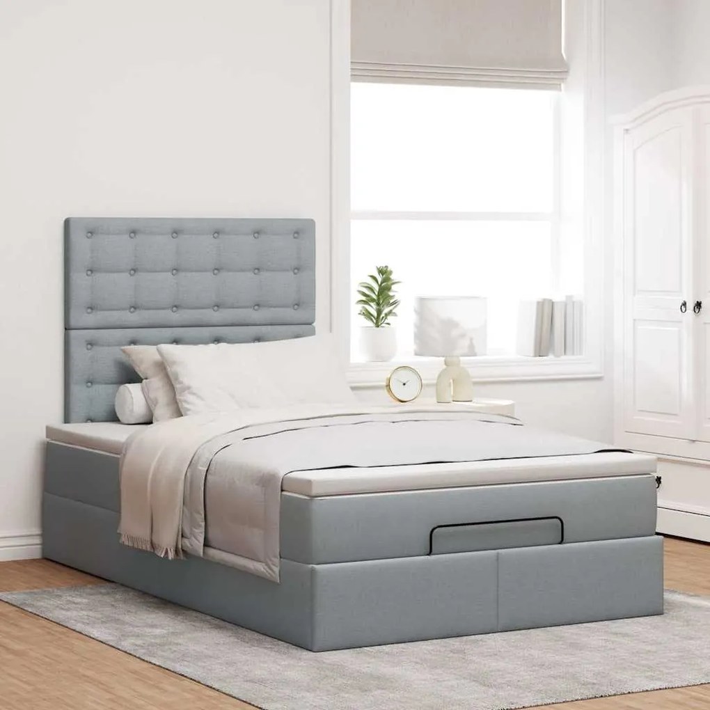 Osmanský rám postele s matrací světle šedá 120x190 cm textil 3313306