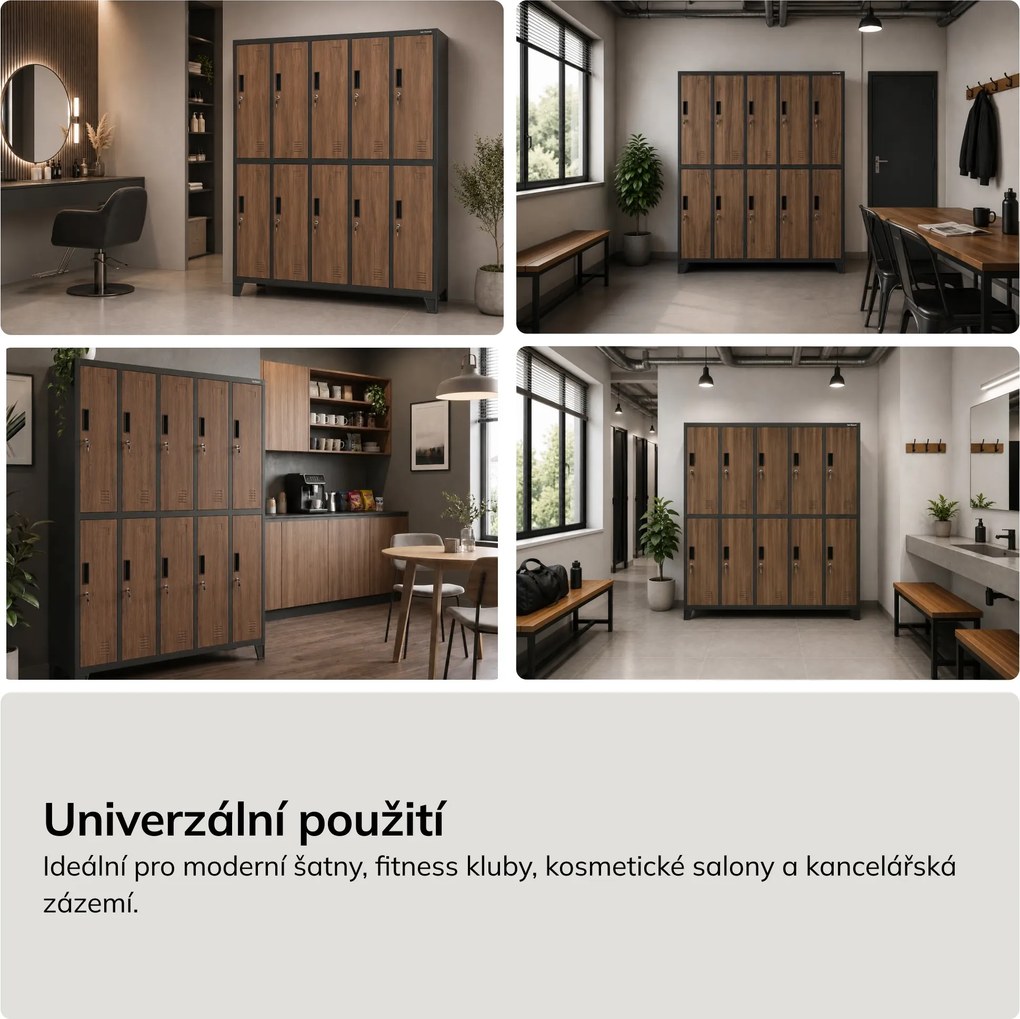 Šatní skříň 10-dveřová, antracit/ořech, 1360x1720x450 mm: BARTEK Eco Design