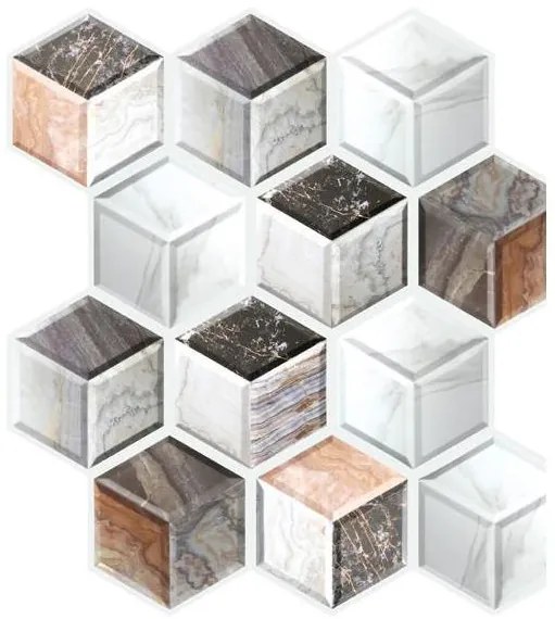 Samolepící PVC 3D panely TPWP542, rozměr 30 x 30 cm, mramorové hexagony, IMPOL TRADE