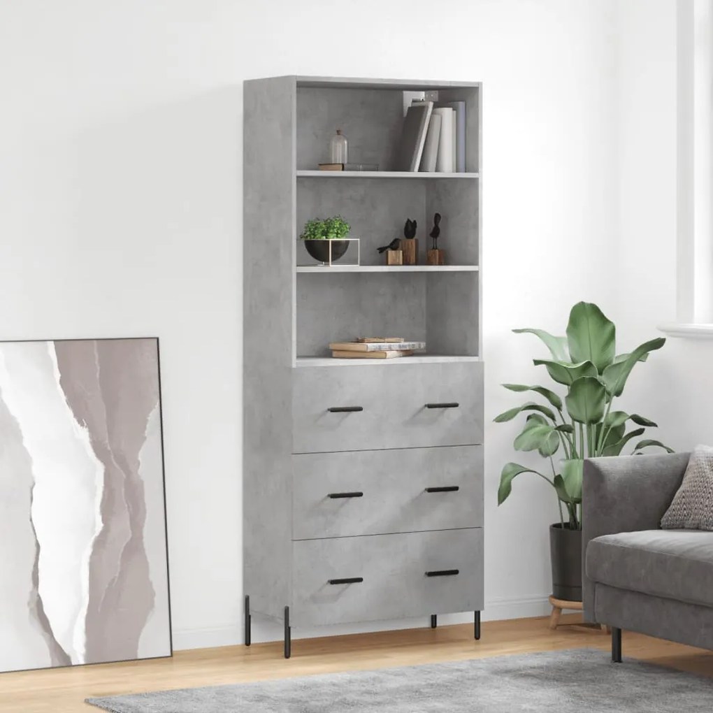 Skříň highboard betonově šedá 69,5x34x180 cm kompozitní dřevo