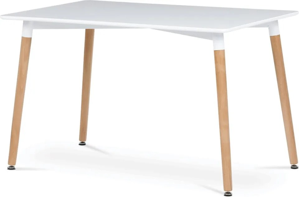 Jídelní stůl, dřevěné nohy, MDF / kovová kostrukce – bílý matný lak (120 x 80) cm