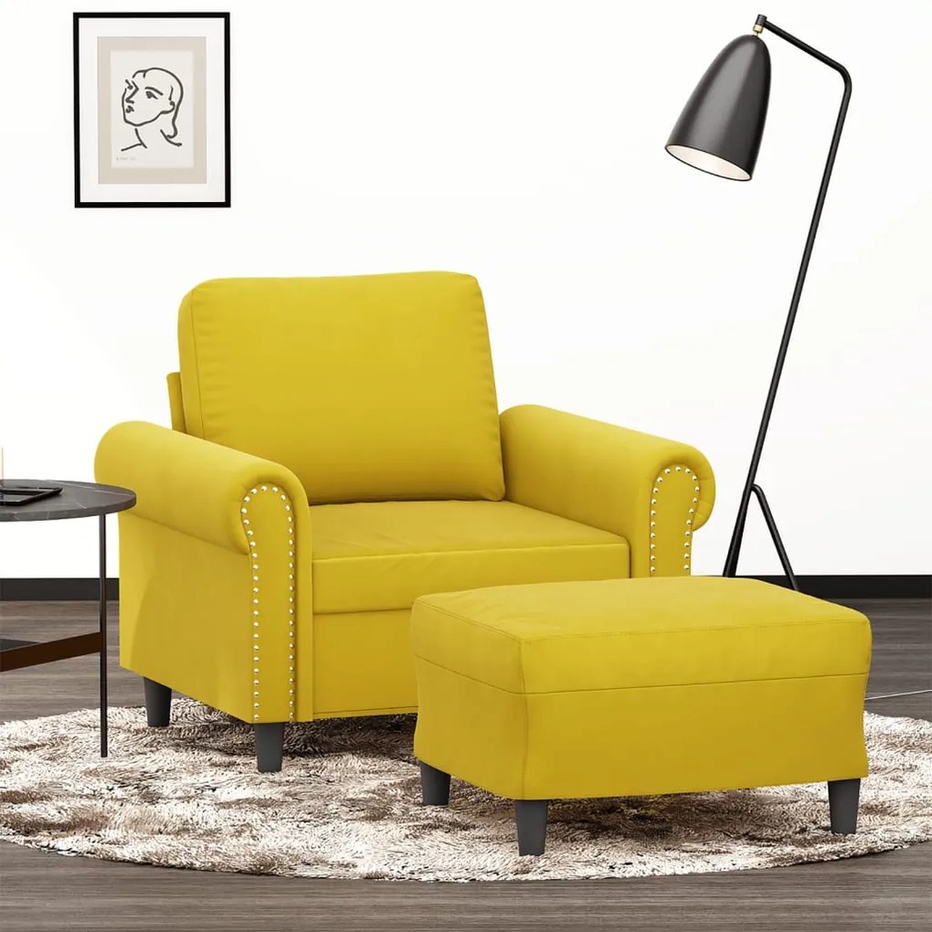 Křeslo s podnožkou žluté 60 cm samet 3201211