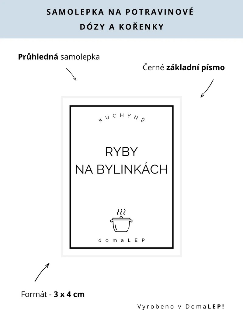 Samolepka na kořenky RYBY NA BYLINKÁCH průhledná 3 × 4 cm základní písmo