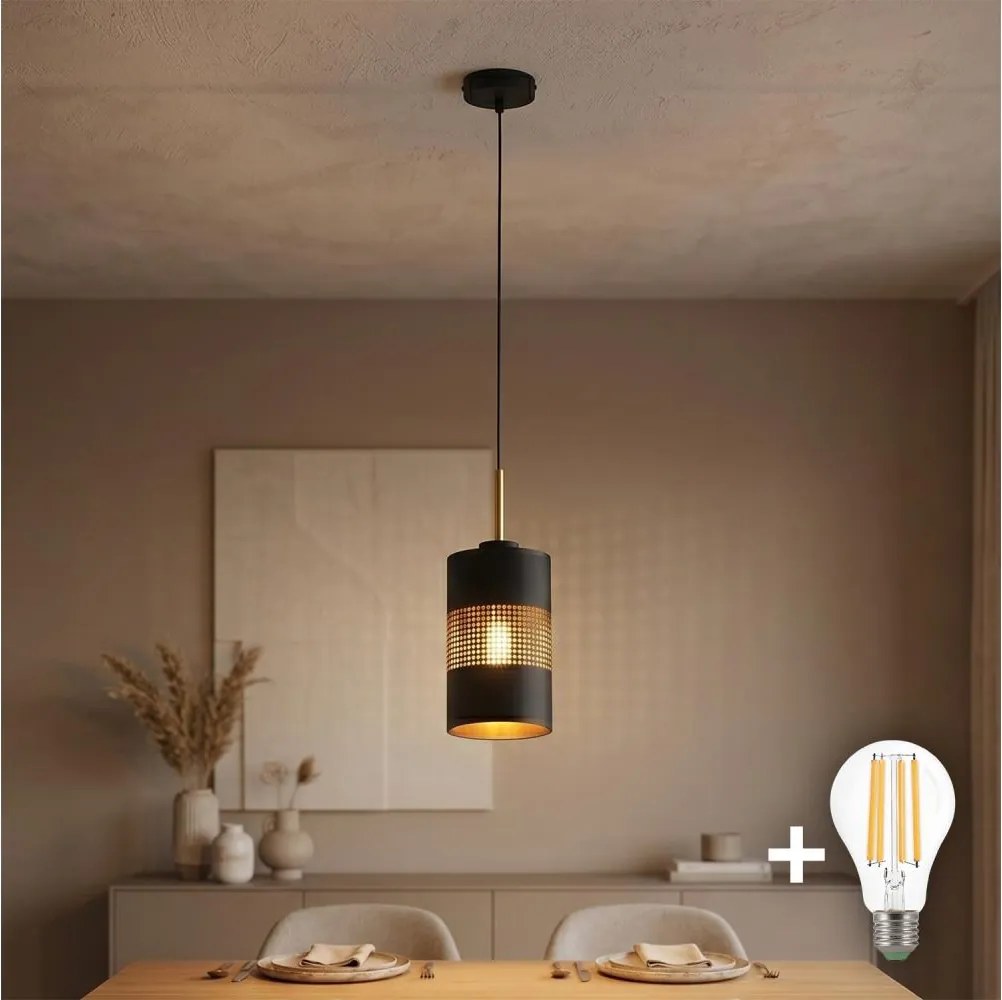 LED Lustr na lanku BOGART 1xE27/15W/230V černá/zlatá