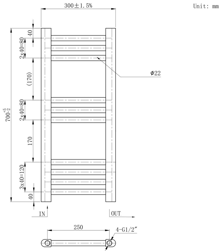 Gamma Erga Basic, topné těleso 700x300 mm, 192 W, bílá, ERG-LAV-BASIC-7030-WH
