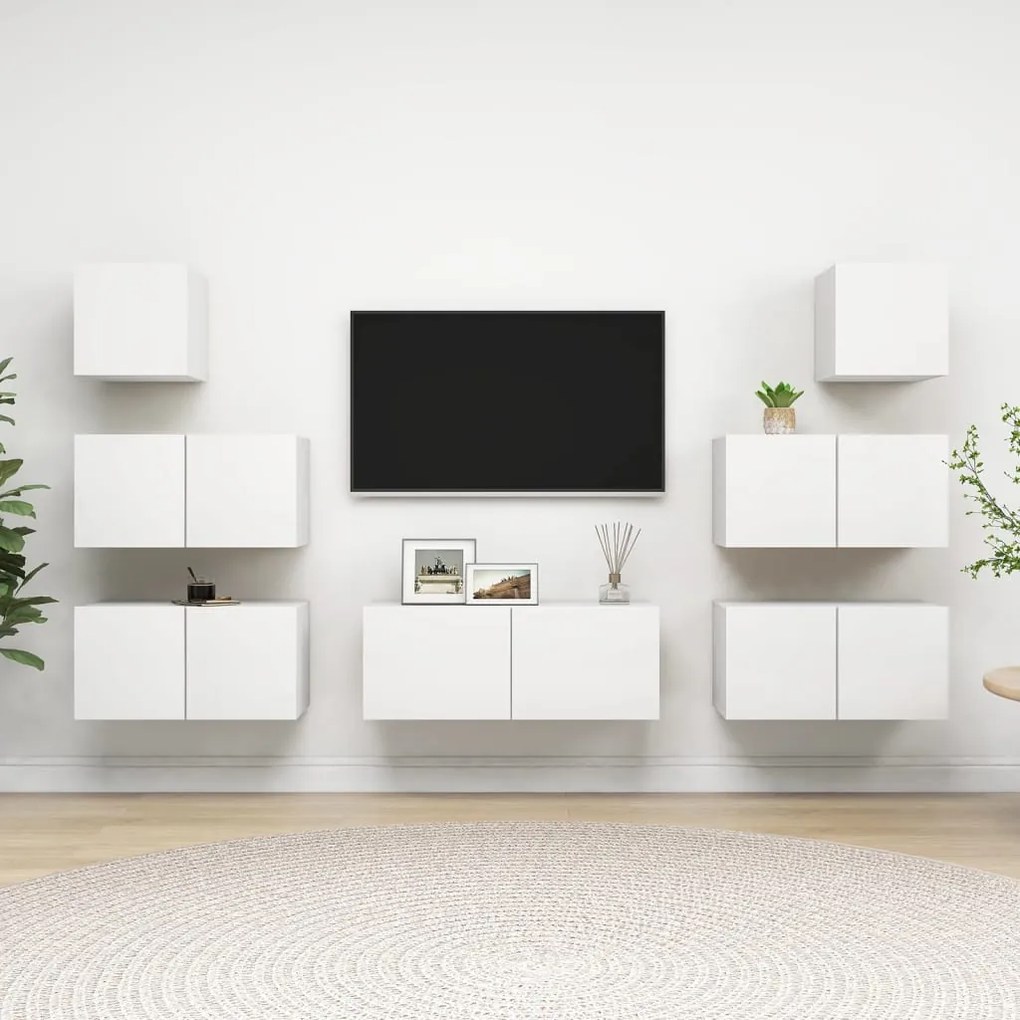7dílný set TV skříněk bílý kompozitní dřevo 3078712