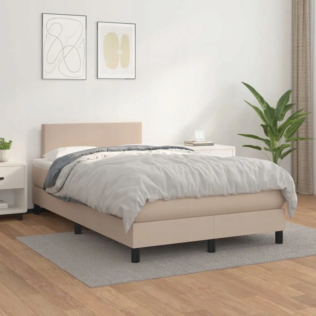 Box Spring Postel S Matrací Umělá Kůže Cappuccino Hladký design 120 x 200