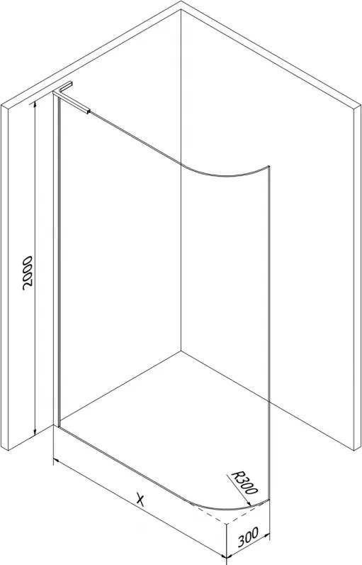 Mexen Kioto L, sprchová zástěna Walk-In 90 x 200 cm, 8mm čiré sklo, zlatý lesklý profil, 800-090-103-50-06