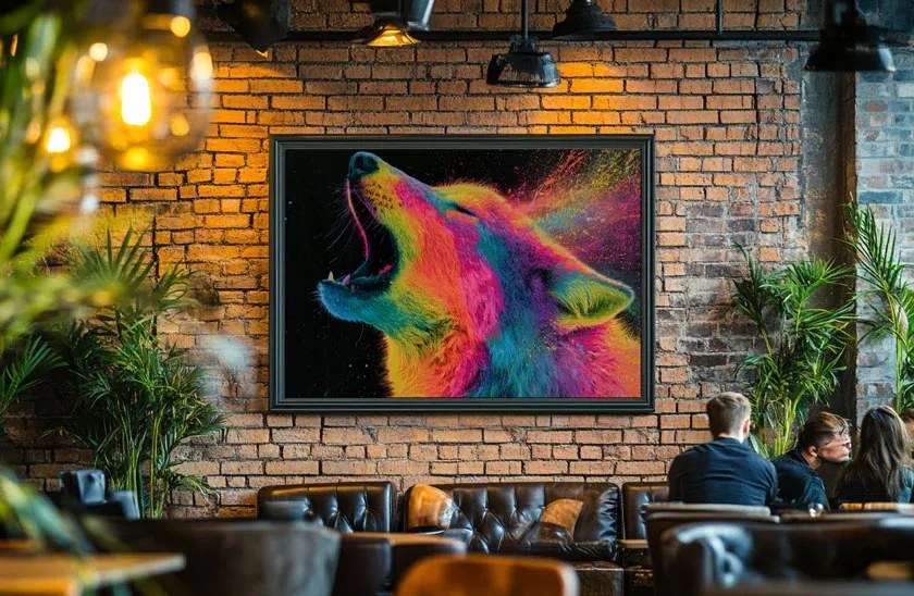 Vlčí síla barev - obraz - Neonový vlk v záři barev 82 - 70 x 100 cm - 1 149 Kč