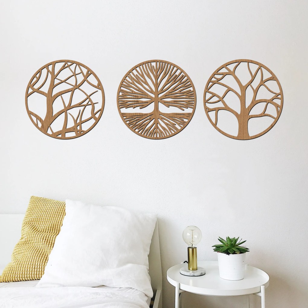 dřevo života Dřevěný obraz 3 stromy na zeď Zvolte rozměr (cm): 20x20, Zvolte barvu dekoru: Třešeň