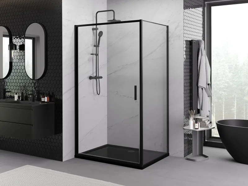 Mexen Exo, sprchový kout s křídlovými dveřmi 75 x 70 cm, 6mm čiré sklo, černý profil, 817-075-070-70-00