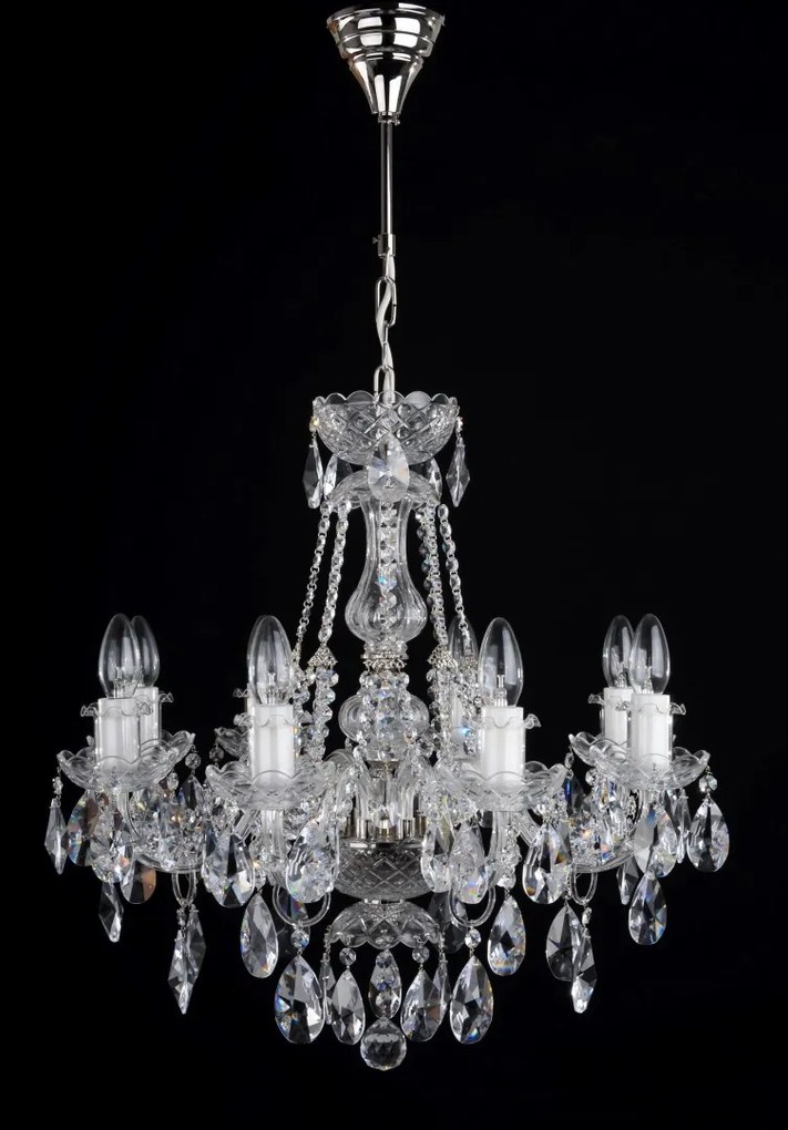 8 Arms Silver crystal chandelier with cut crystal almonds