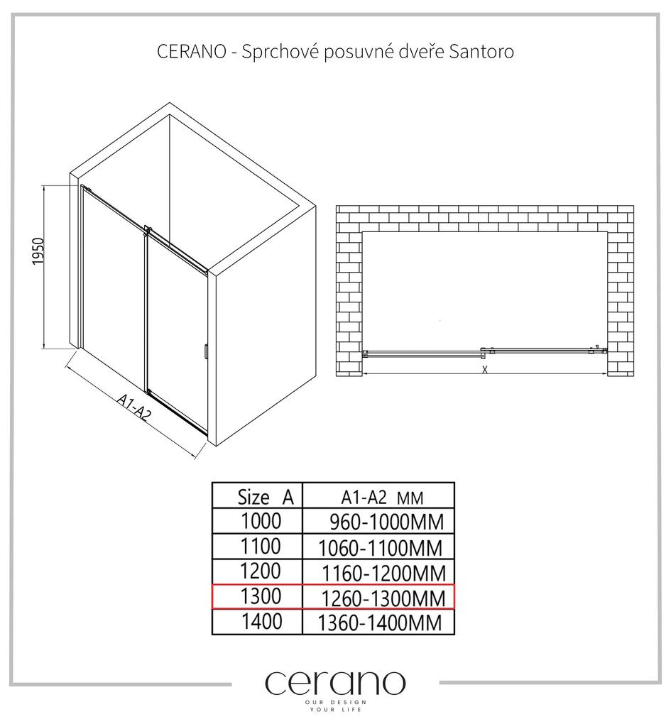 CERANO - Sprchové posuvné dveře Santoro L/P - černá matná, grafitové sklo - 130x195 cm