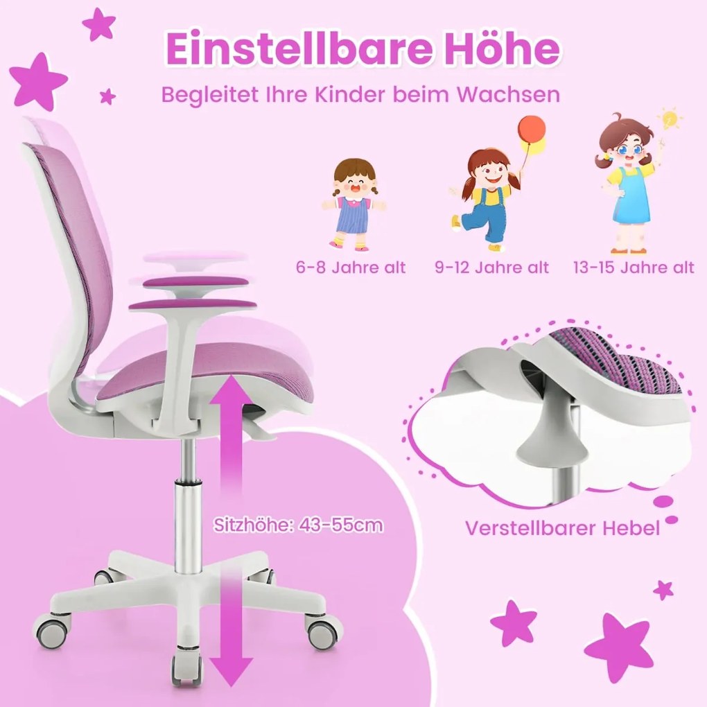 Costway Dětská židle k psacímu stolu otočná o 360° výška sedáku 43-55 cm výškově