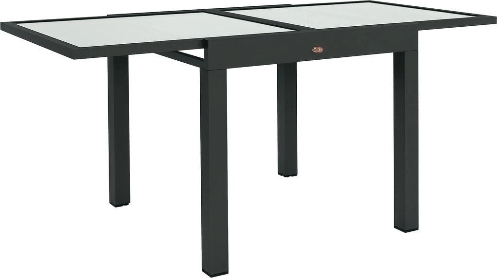 Outsunny Velký Rozšiřitelný Zahradní Stůl rozložené rozměry 160D x 80Š x 75V cm Tmavě Šedý Hliníkový Stůl s Temperovaným Sklem Transparentní | Aosom