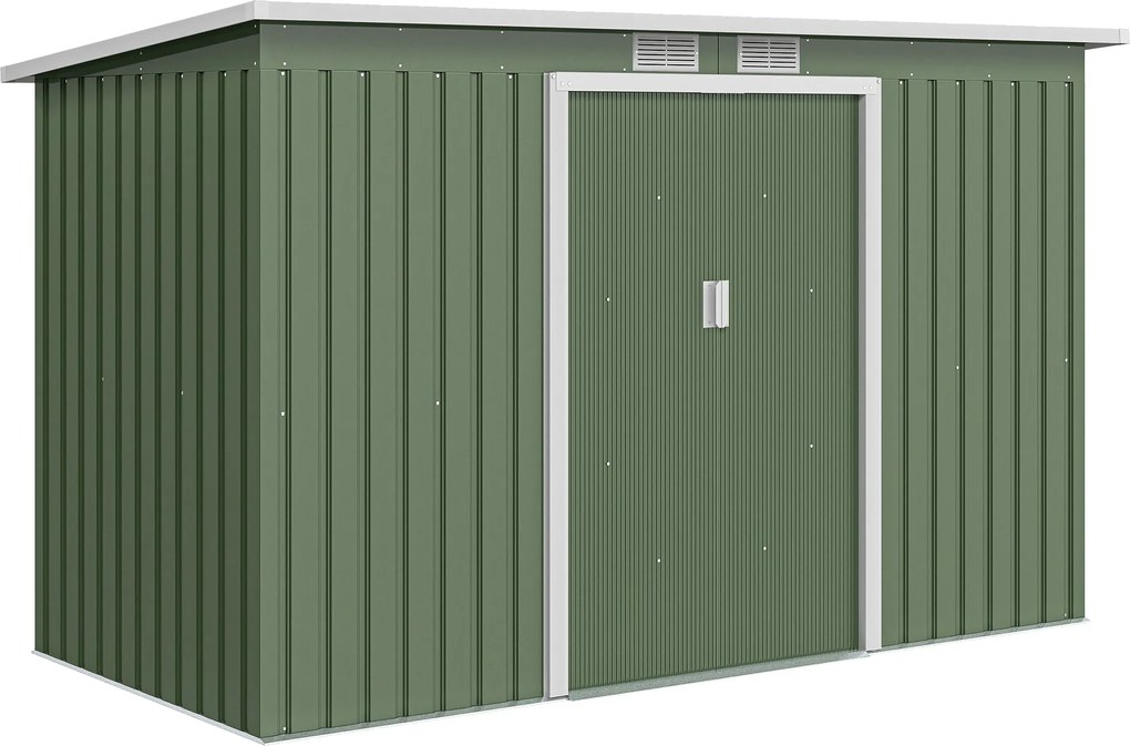 Outsunny Kovová Kůlna na Nářadí 6,3m³ 280x130x172cm Skladovací Kůlna s Pultovou Střechou a Posuvnými Dveřmi, Odolná proti Počasí - Antracitová, Světle