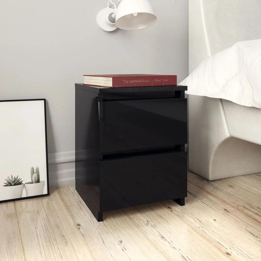 800527 vidaXL Noční stolek černý s vysokým leskem 30 x 30 x 40 cm dřevotříska