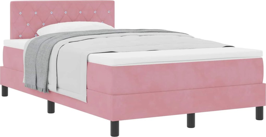 Postel s boxspringem s matrací s čelo Růžová 120 x 190 cm samet 3339097