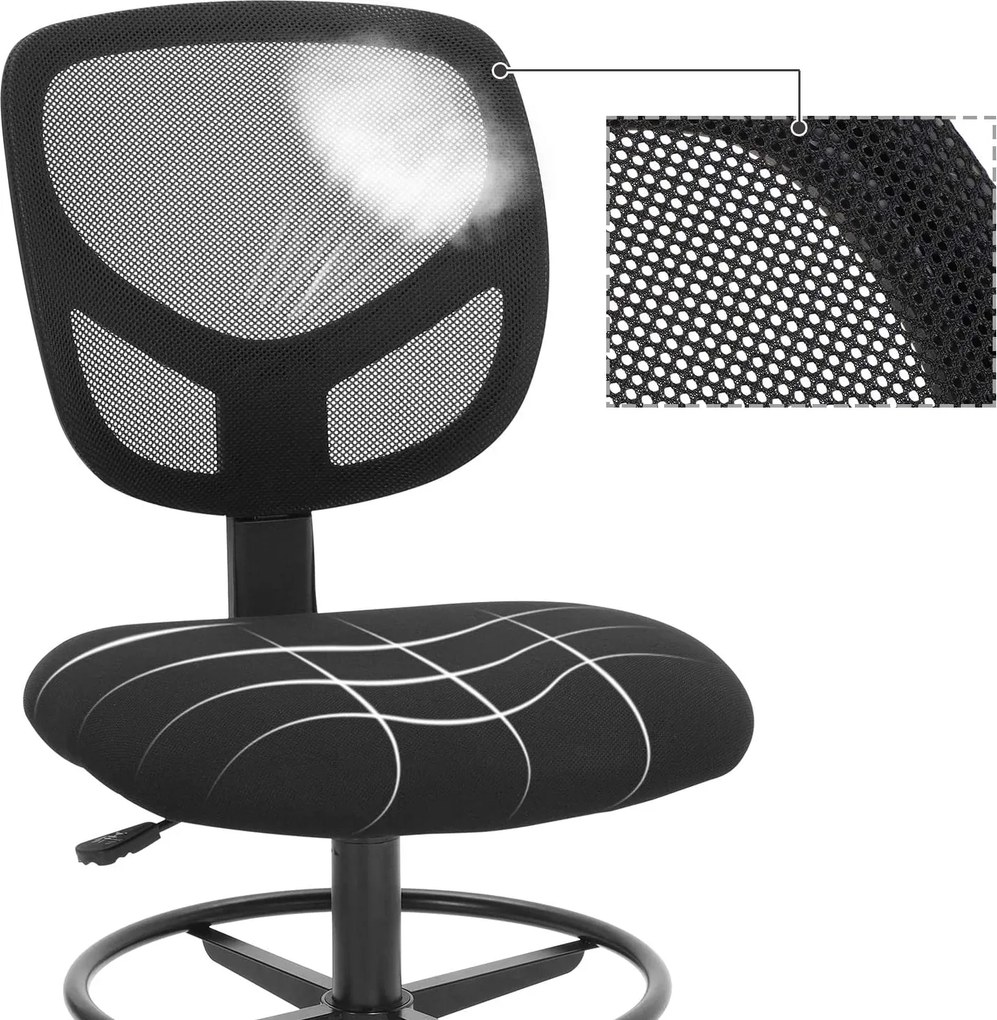 Síťová kancelářská židle, otočná židle s výškou sedáku 55-75 cm, černá