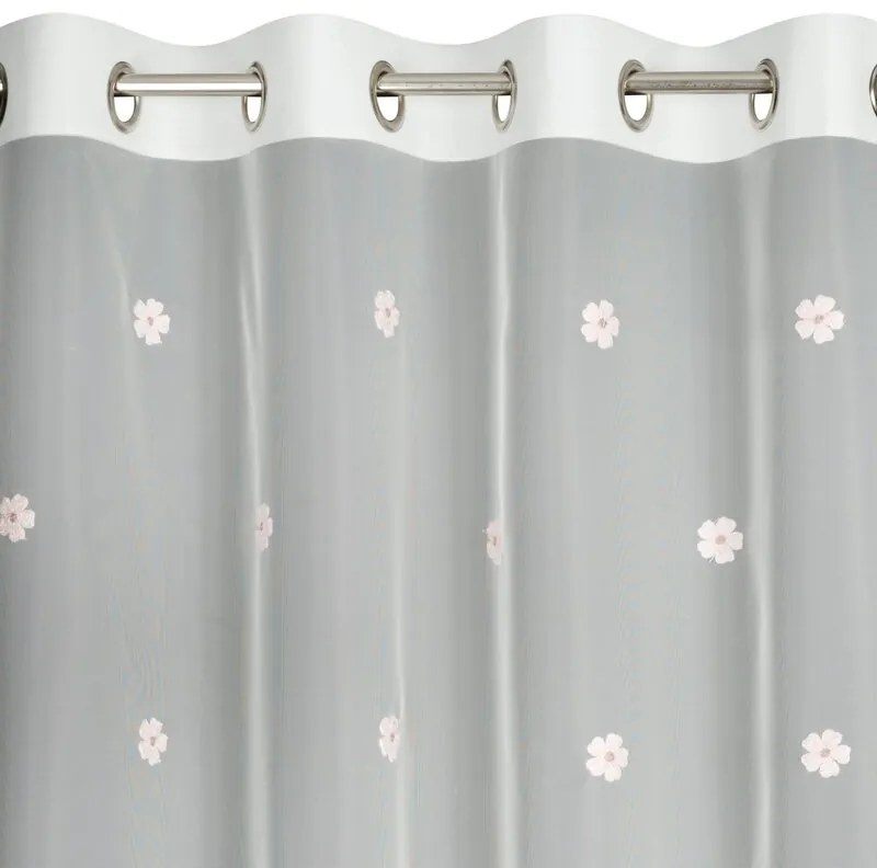 Bílá záclona s růžovými kvítky SELIN 140x250 cm