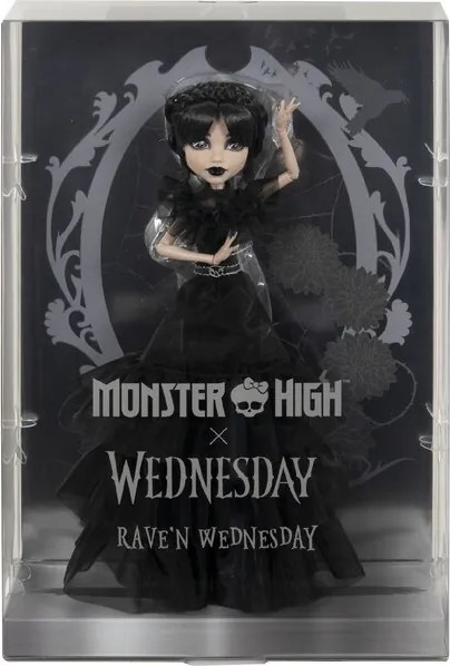Mattel Monster High X Wednesday Addams v černých šatech Rave’N HXJ03 Vícebarevná