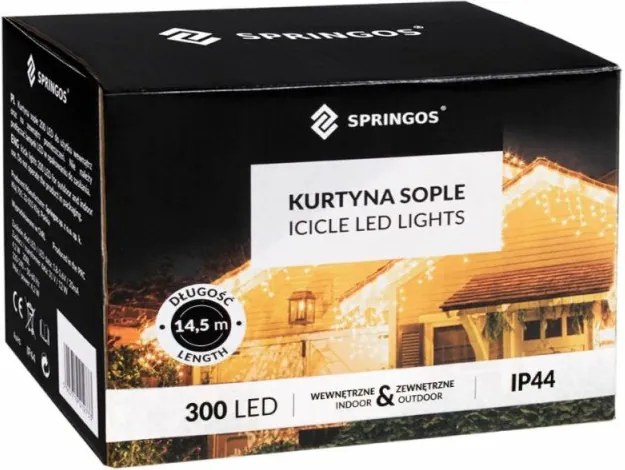LED krápníky - 14,5m, 300LED, 8 funkcí, ovladač, IP44, studená bílá