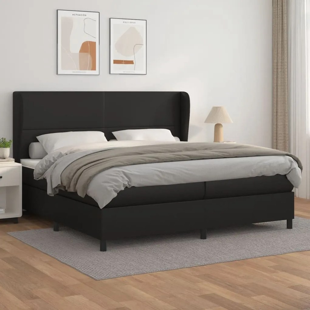 Box spring postel s matrací černá 200x200 cm umělá kůže