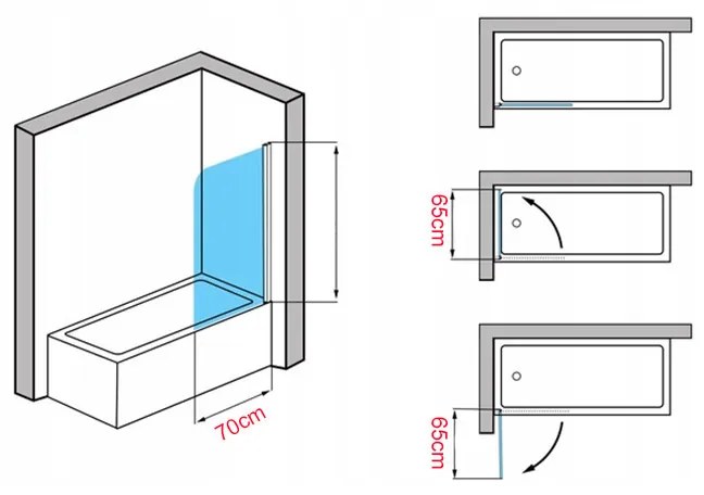 BPS-koupelny Jednodílná vanová zástěna HYD-PR01 70x140 černá/transparent