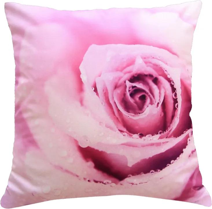 Polštář RŮŽE MyBestHome 40x40cm fototisk 3D motiv růžové růže Varianta: Povlak na polštář, 40x40 cm