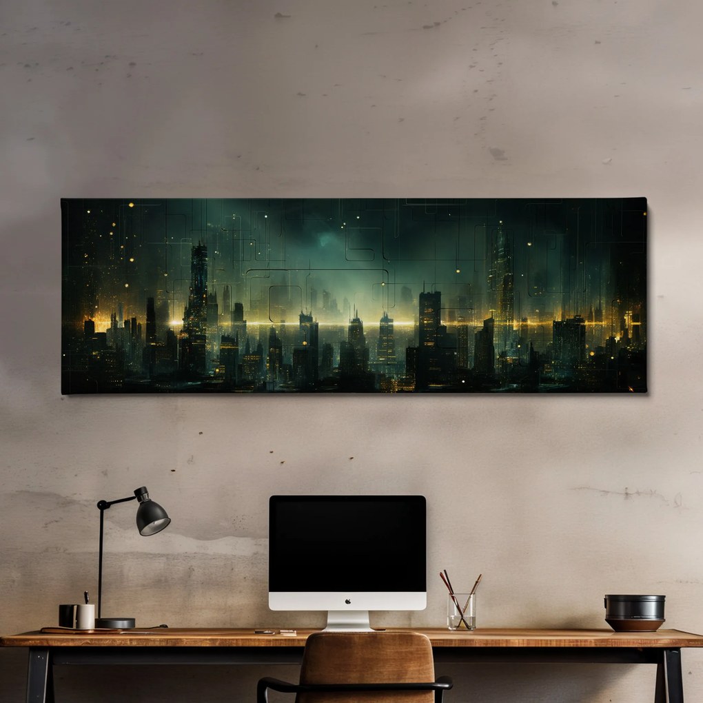 Obraz na plátně - Futuristické město - Cyberpunk FeelHappy.cz Velikost obrazu: 180 x 60 cm