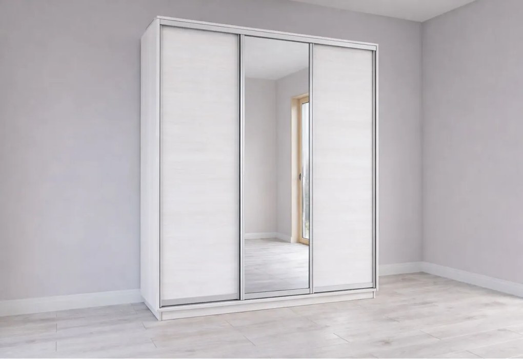 Skříň s posuvnými dveřmi 2000x2200x600 2LTD 1 Zrcadlo Nymphea Alba, profil stříbrný