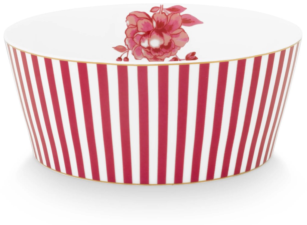 Pip Studio Royal stripes miska Ø15cm, bílo-tmavě růžová (miska z tenkostěnného porcelánu)