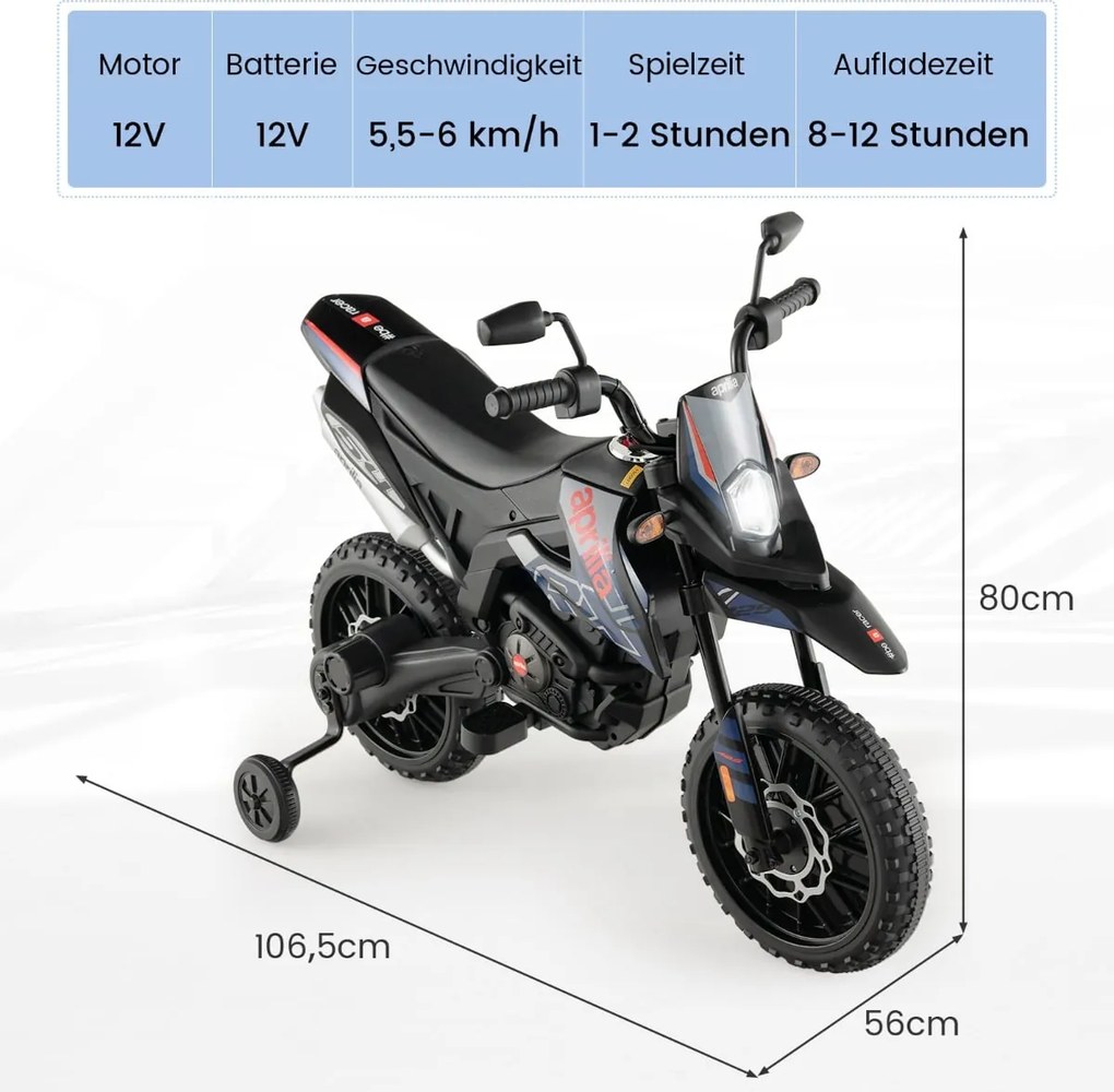 Costway Elektrická dětská motorka Aprilia s tréninkovými koly a hudbou