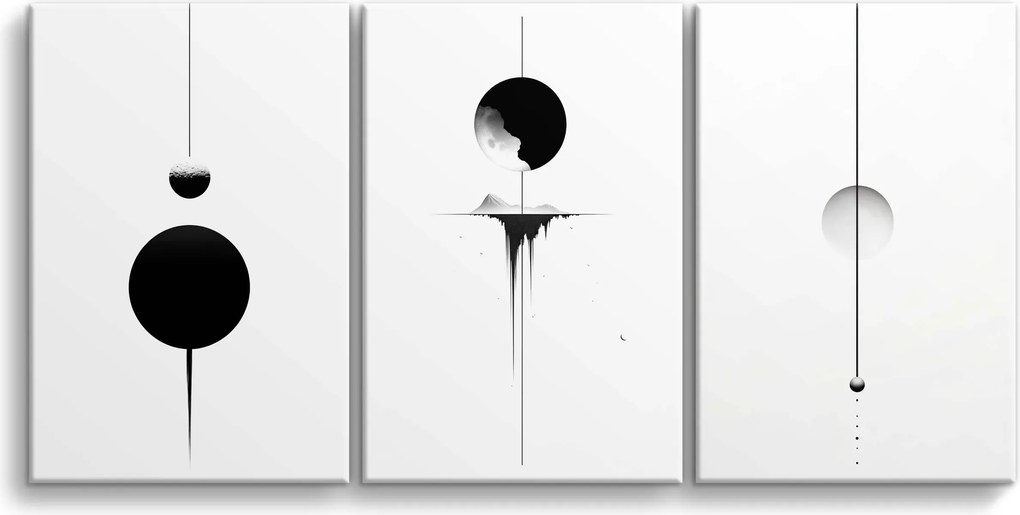 Černobílý triptych Moderní obraz na zeď Měsíc Abstrakce 60x120 cm