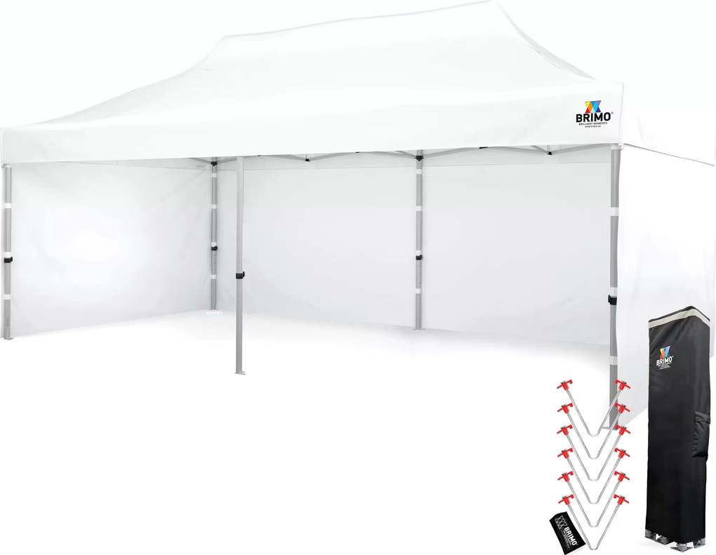 BRIMO Nůžkový párty  stan 3x6 m hliníkový – Elegantní a rychle rozložitelný - s 3 stěnami - Bílá P. Alu