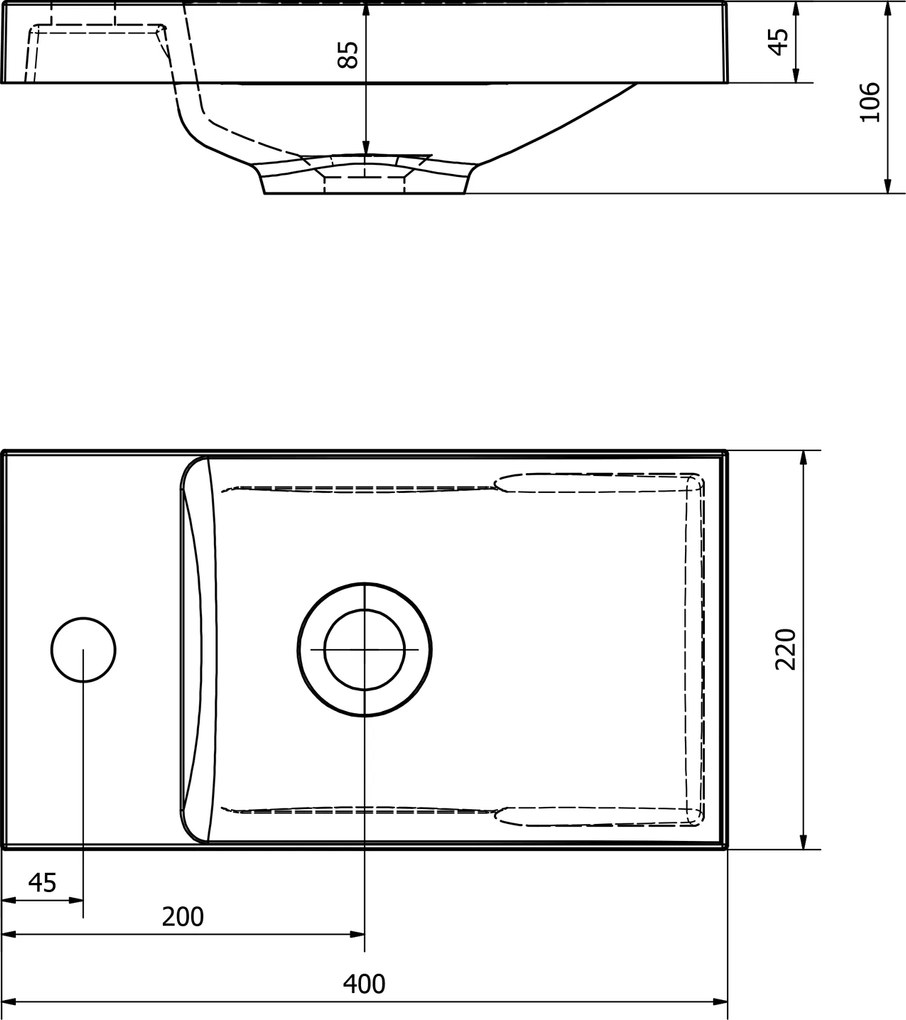 Sapho Agos umyvadlo 40 x 22 cm s otvorem pro baterii bez přepadu pravá / levá litý mramor černá mat AS400B