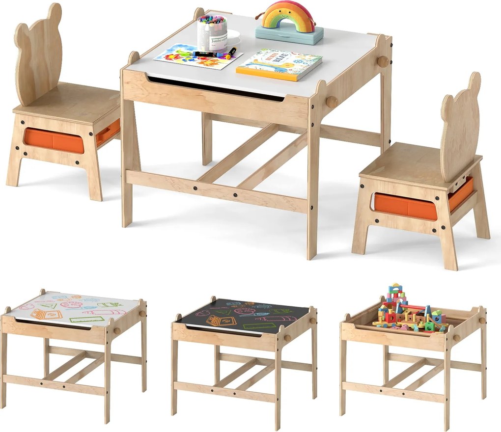 Costway Dětský stůl s 2 židličkami ve tvaru pandy 4-in-1 na aktivity s bílou