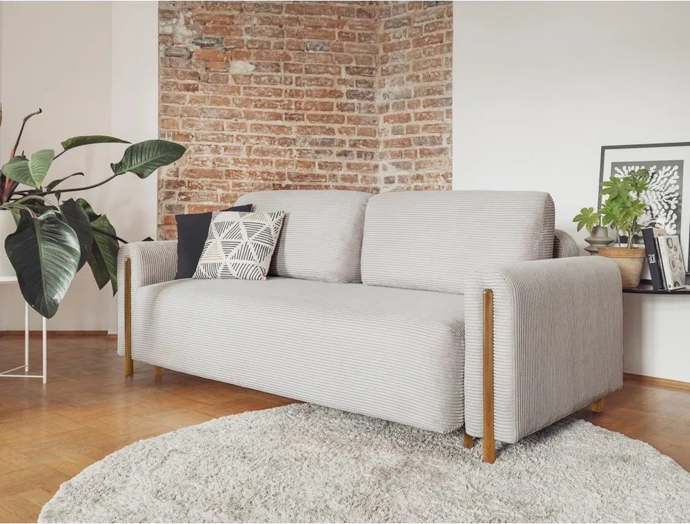 Světle šedá manšestrová rozkládací/s úložným prostorem pohovka 244 cm Arcadova – ELTAP