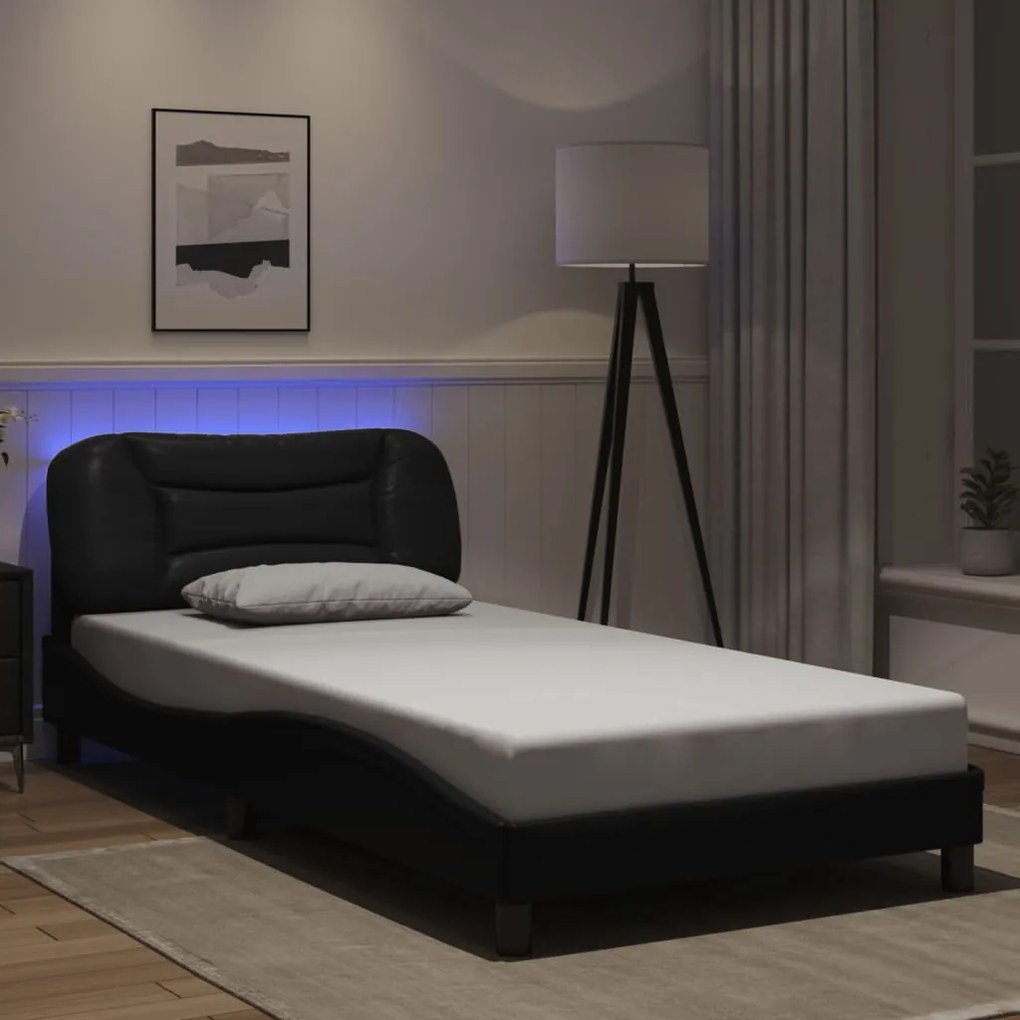 Rám postele s LED bez matrace Hvar černý 100 x 200 cm 3213913